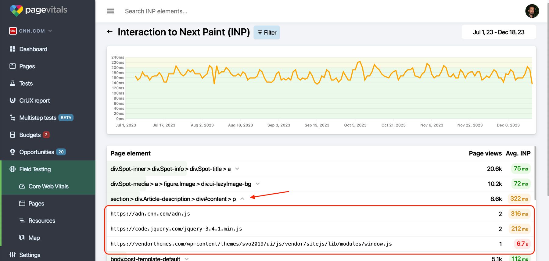 Long Animation Frames support | PageVitals